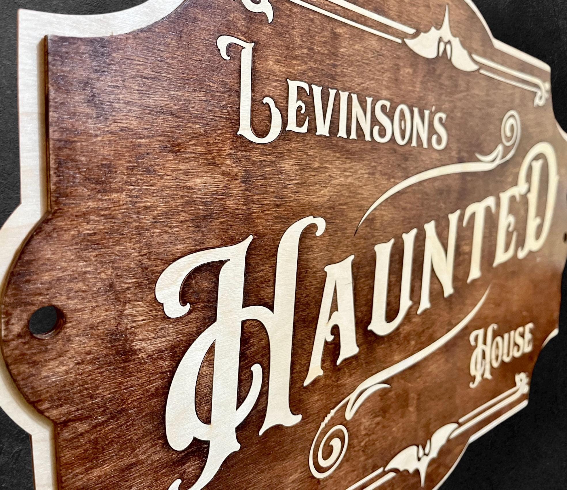 Custom Personalized Haunted House Sign, Halloween Decor, Wood Inlay - Etsy