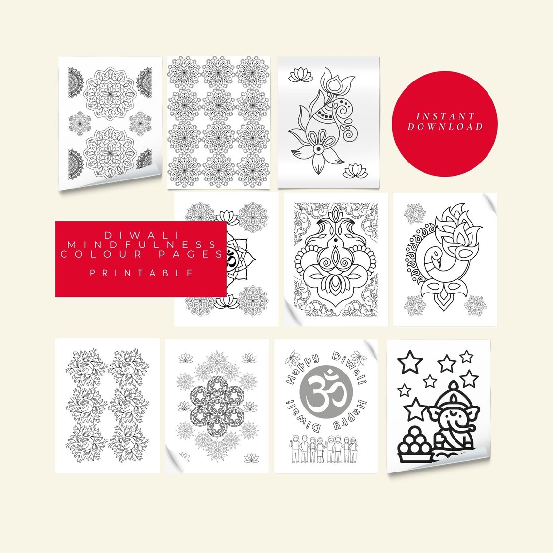 Diwali Mindfulness Coloring Pages: Printable Activity for Kids & Adults ...