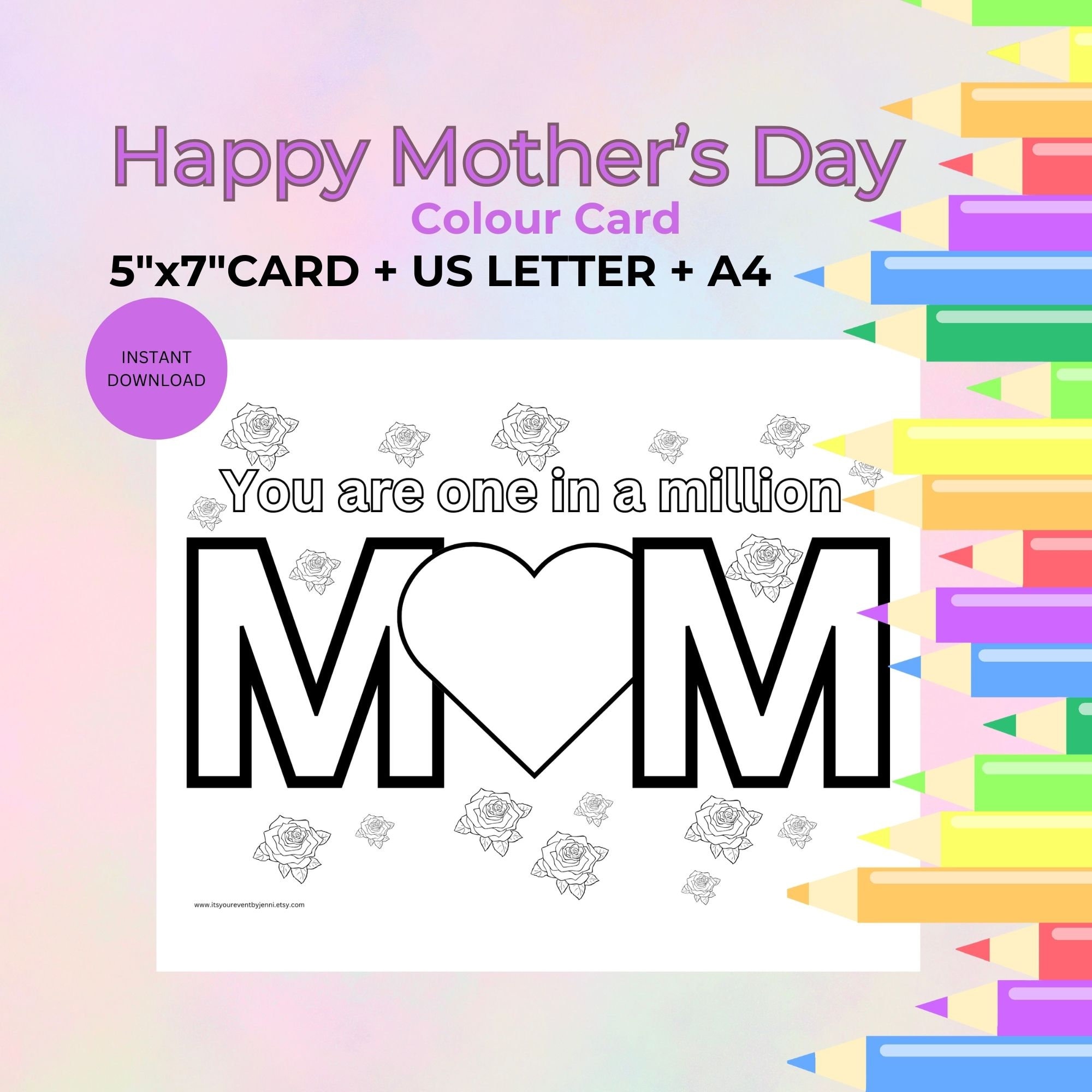 Printable Mom Mum Mummy Colouring Card. Happy Mothers Day Digital ...