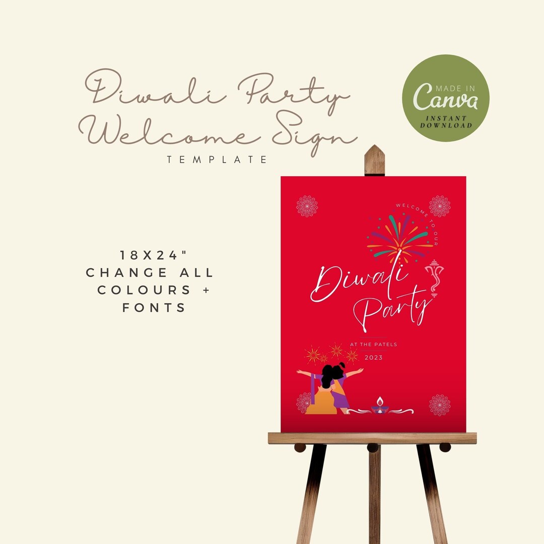 Editable Diwali Welcome Sign INSTANT DOWNLOAD Diwali Party Welcome ...