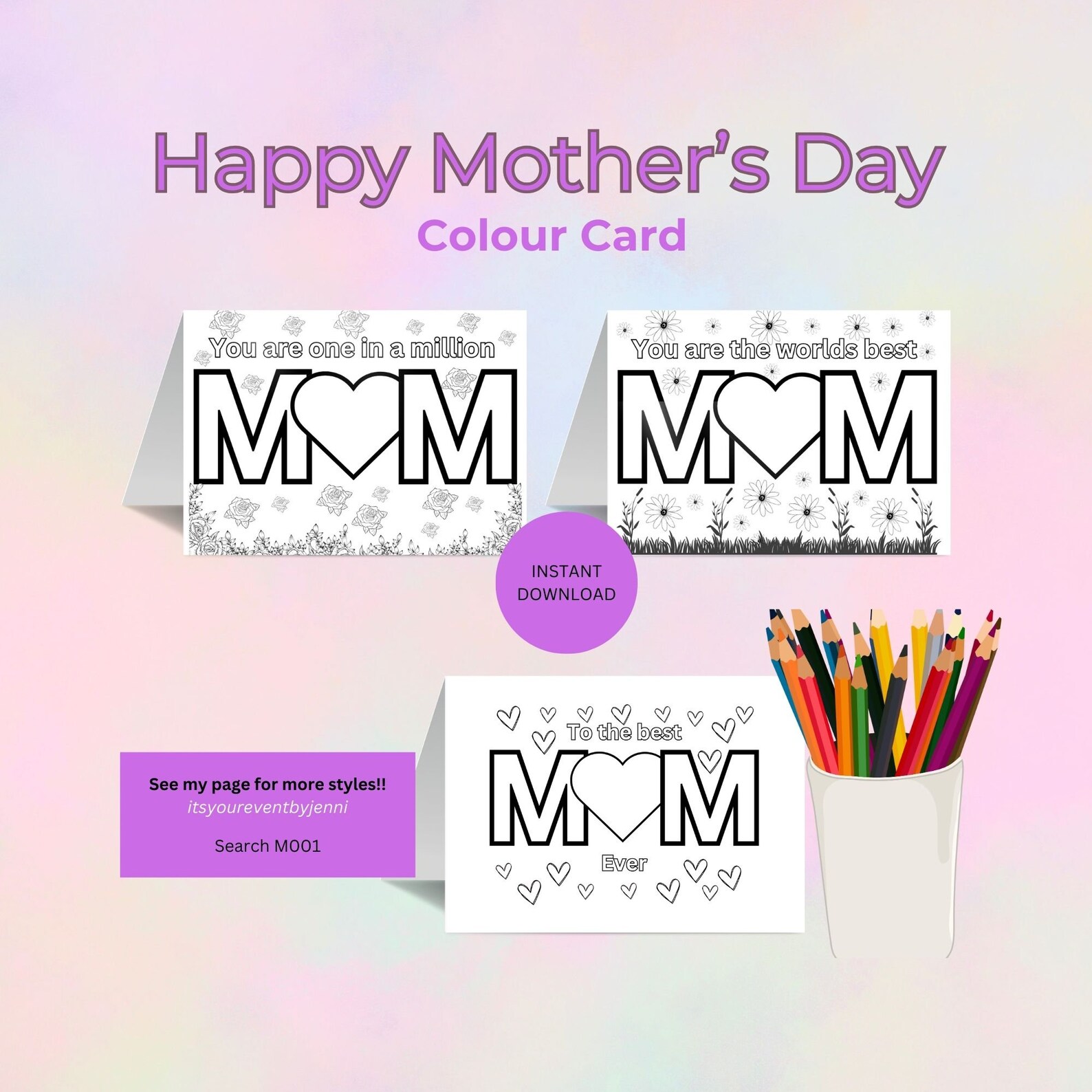 Printable Mother's Day Coloring Card: Kids Activity (digital Download ...