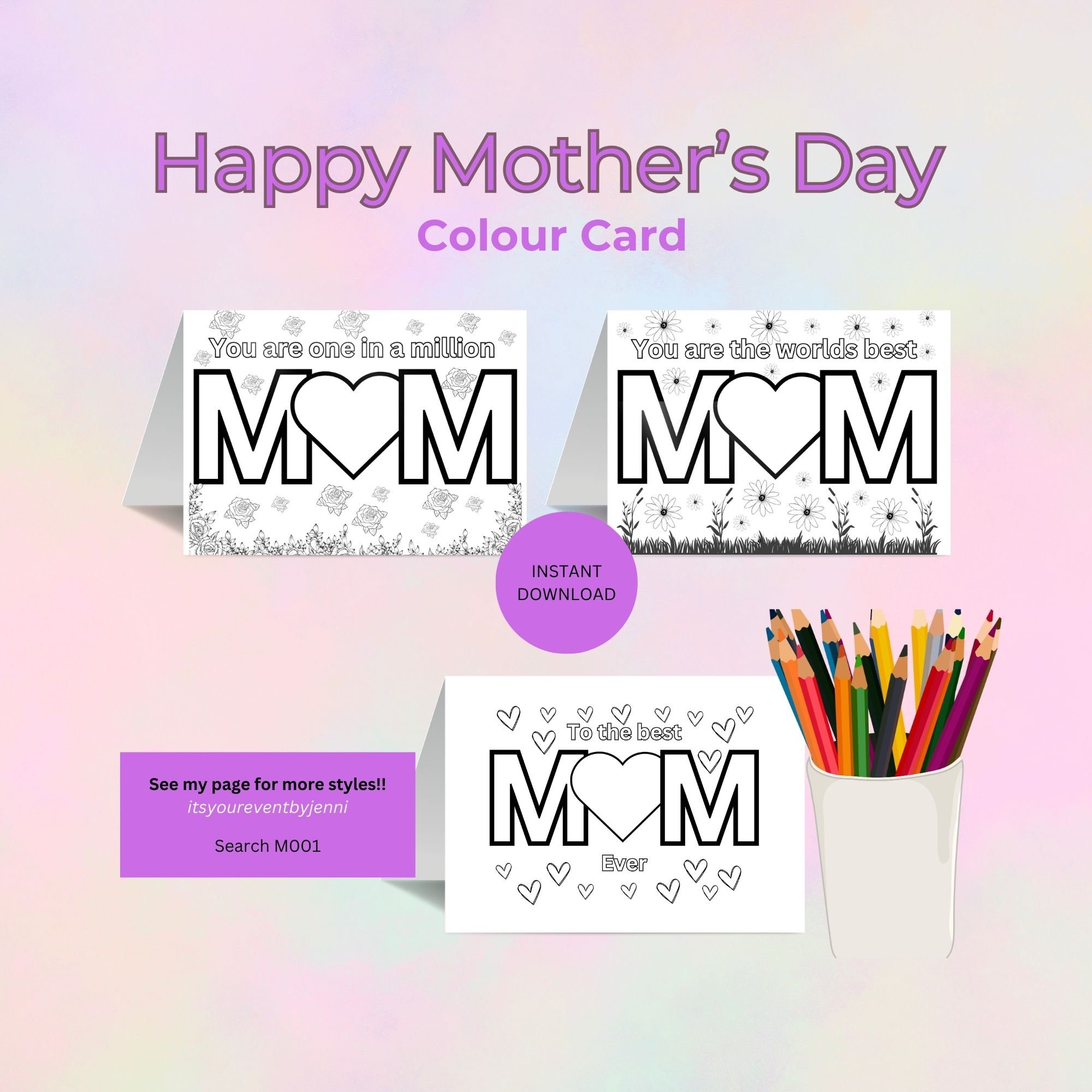 Printable Mother's Day Coloring Card: Kids Activity (digital Download ...