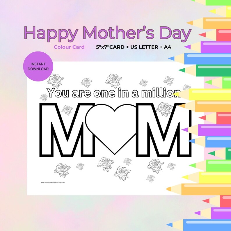 Printable Mom Mum Mummy Colouring Card. Happy Mothers Day Digital ...
