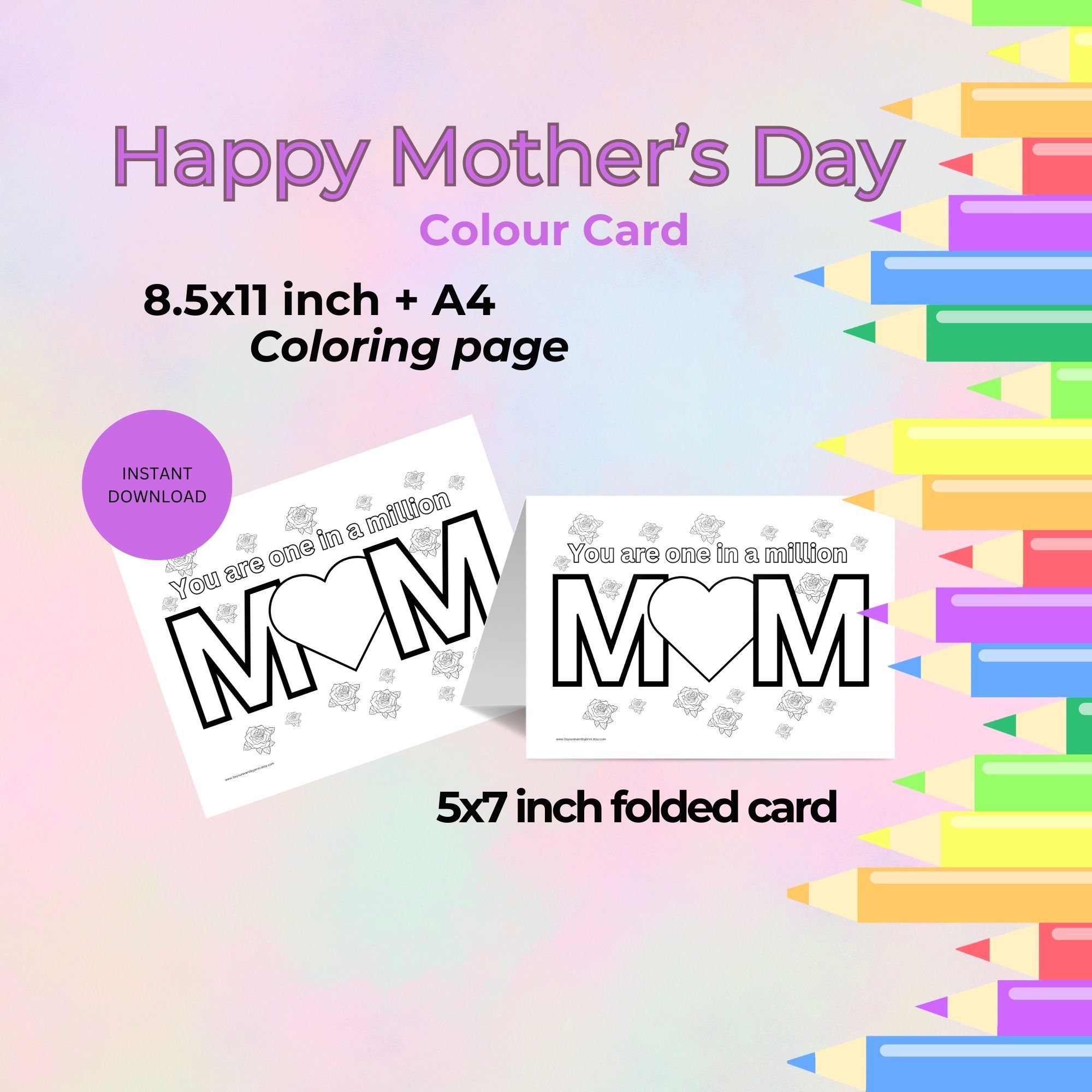Printable Mom Mum Mummy Colouring Card. Happy Mothers Day Digital ...