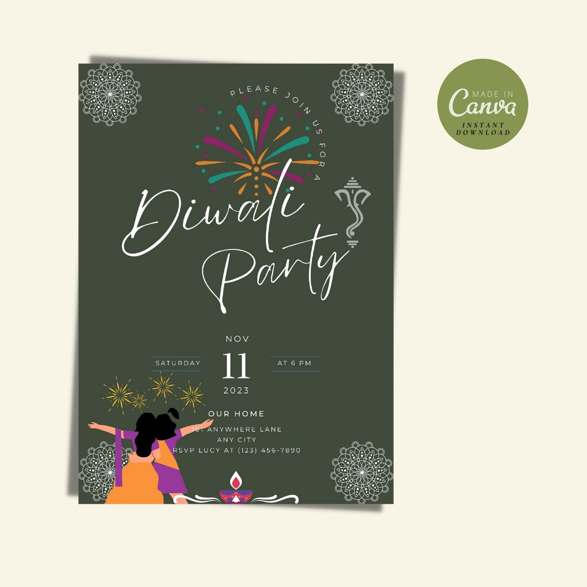 Editable Diwali Party Invitation: Indian Festival of Light (digital ...