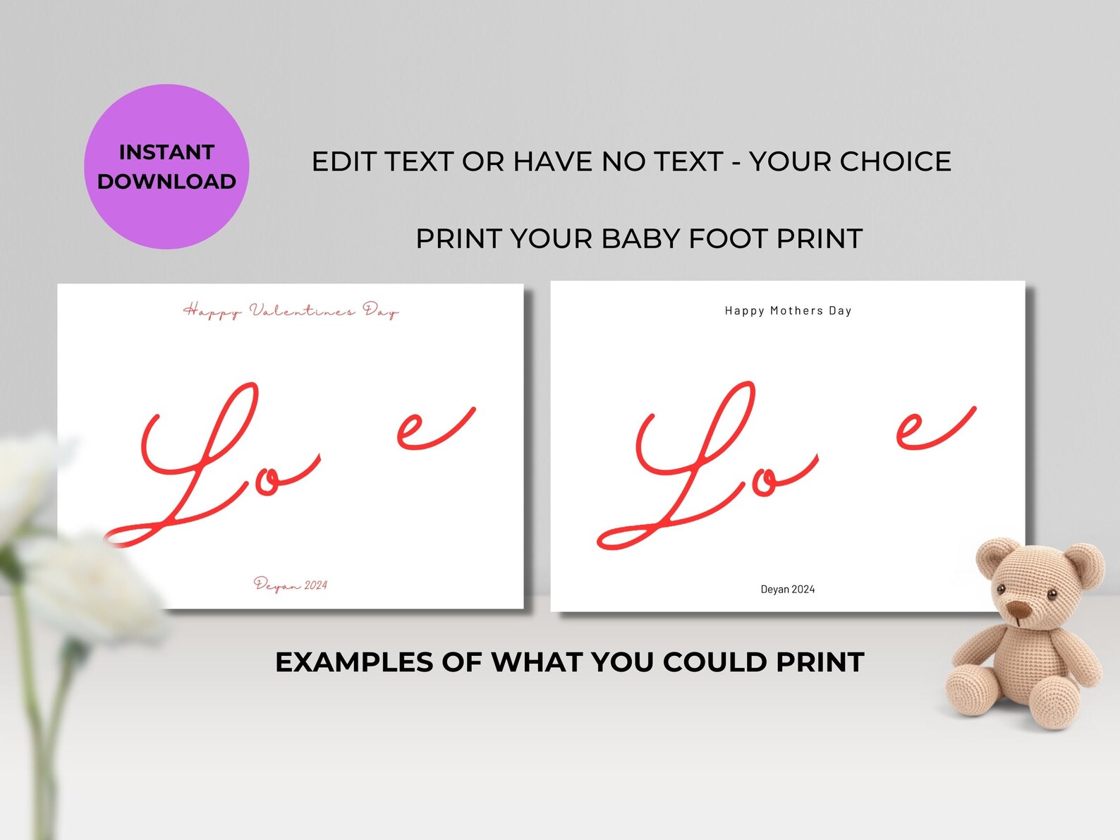 Printable Editable INSTANT DOWNLOAD Love Sign Footprint Feet Art Craft ...