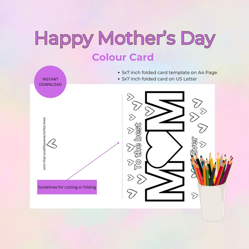 Printable Mother's Day Coloring Card: Kids Activity (digital Download ...