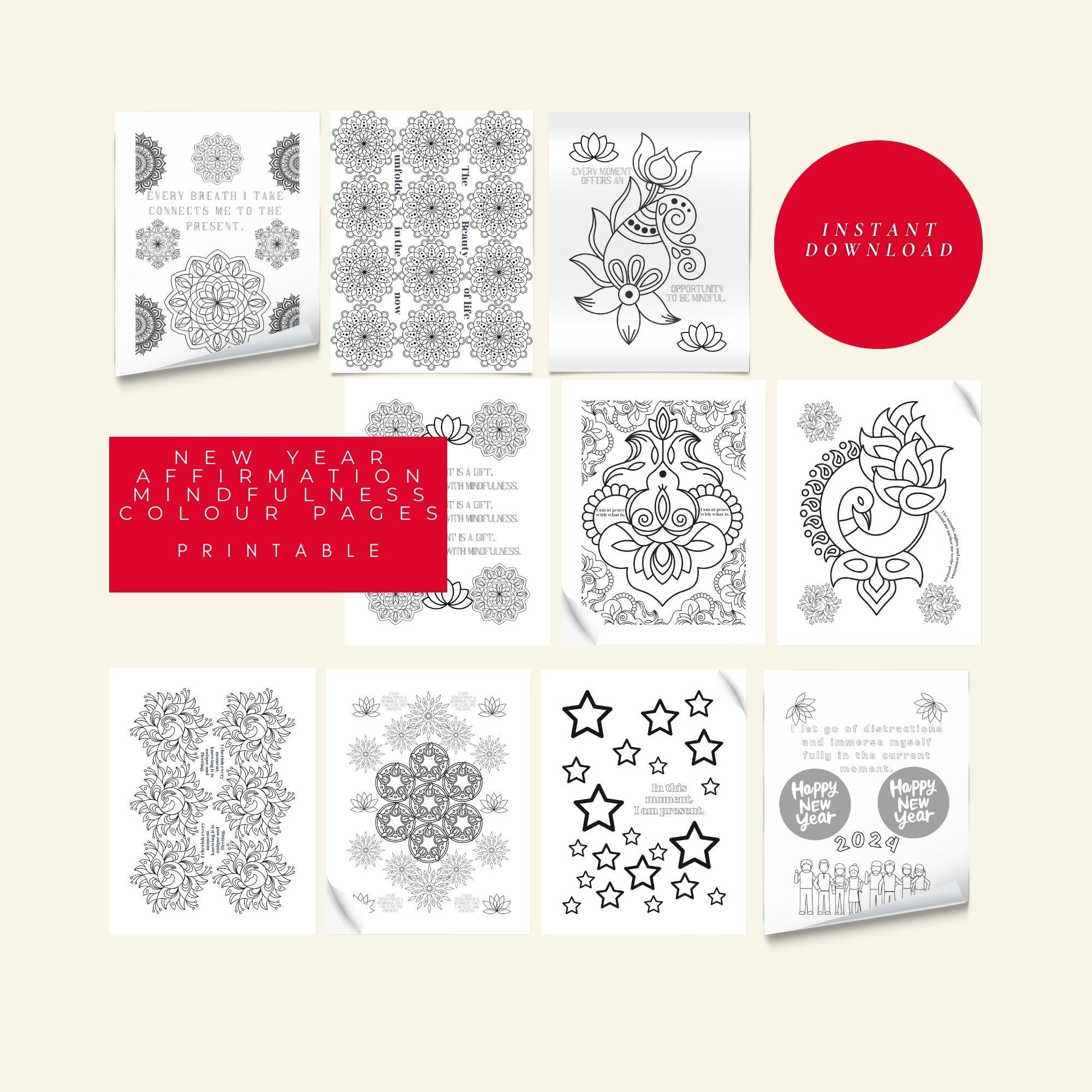 Printable New Year Affirmations Mindfulness Colour Pages INSTANT ...