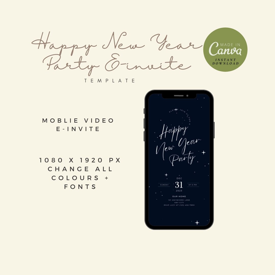 Editable Happy New Year Invite INSTANT DOWNLOAD Animated Party Dinner ...