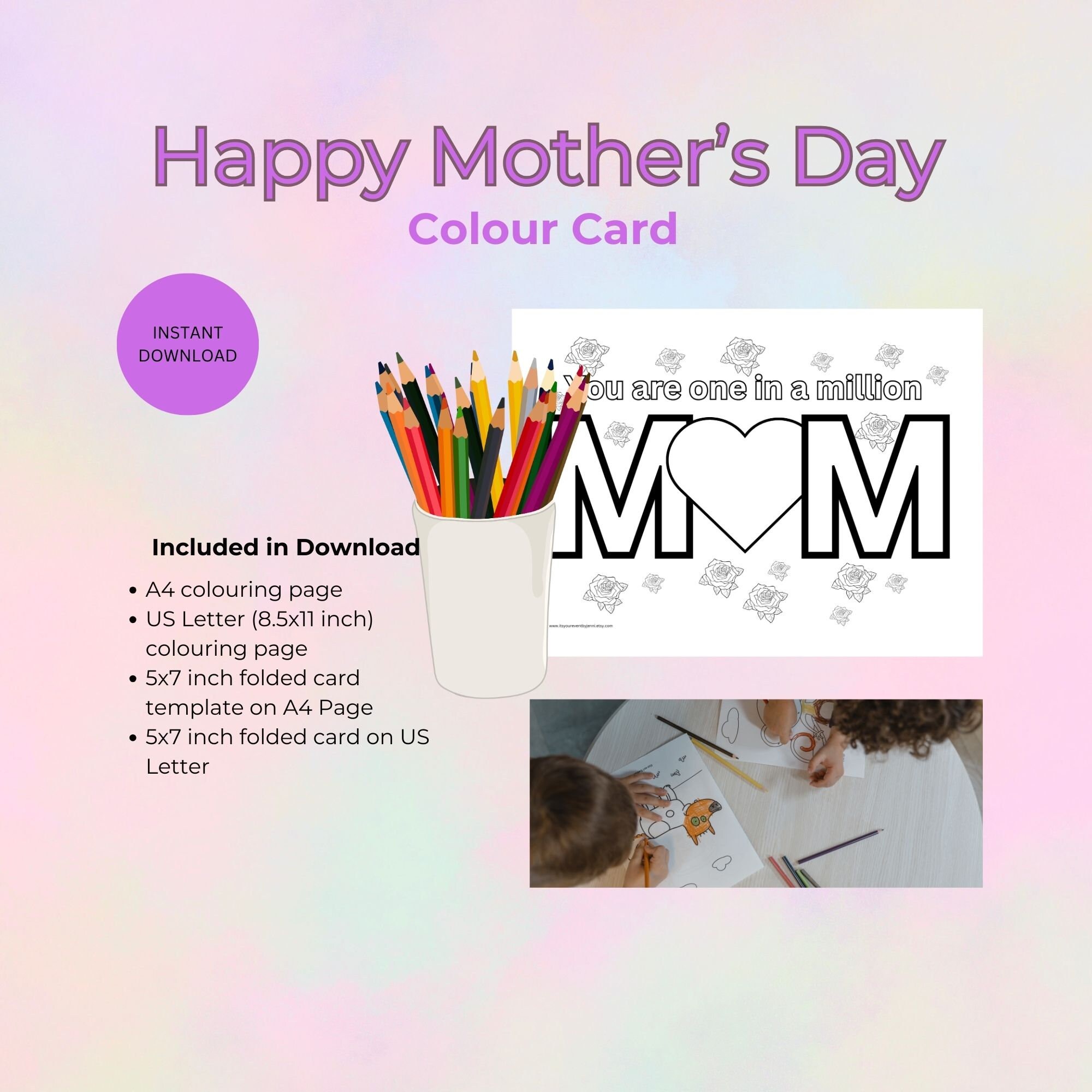 Printable Mom Mum Mummy Colouring Card. Happy Mothers Day Digital ...