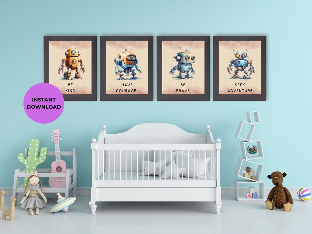 Robot Affirmation Posters for Kids: Set of 4, Motivational Wall Art ...