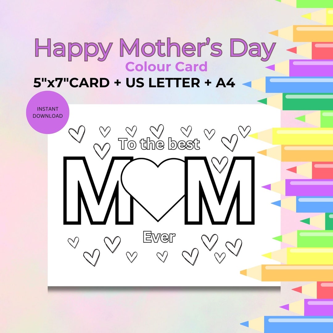 Printable Mother's Day Coloring Card: Kids Activity (digital Download ...