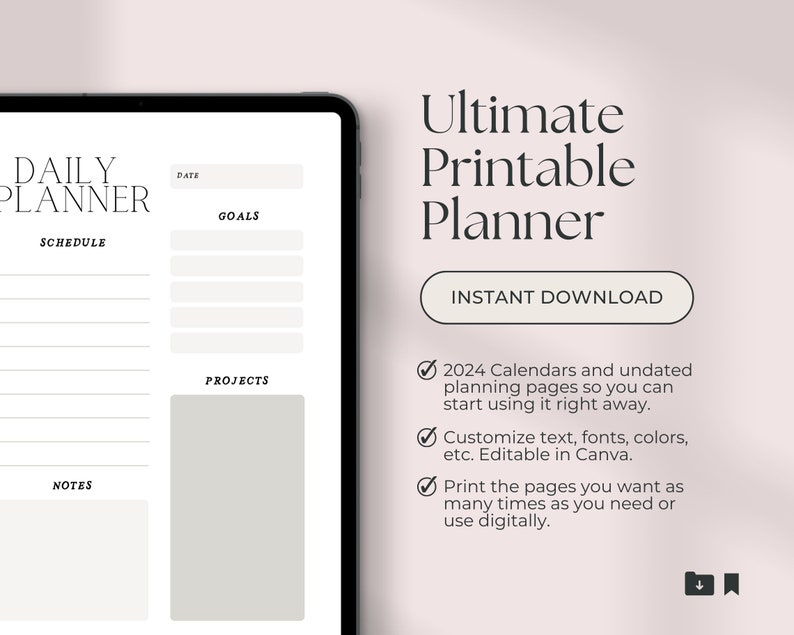 2024 Planner Printable Editable Daily Planner Monthly - Etsy