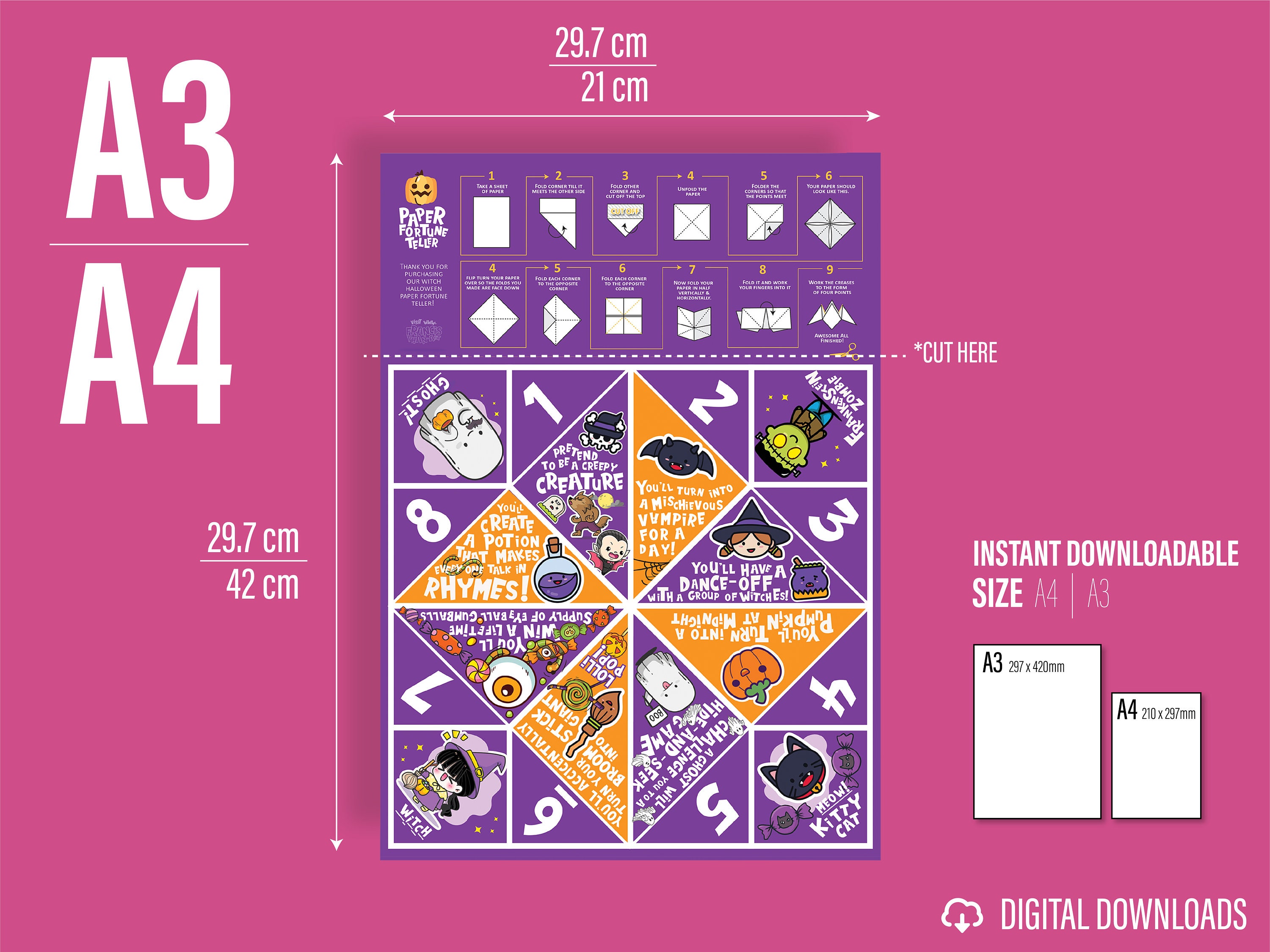 Printable Paper Fortune Teller Halloween Witches Theme - Etsy