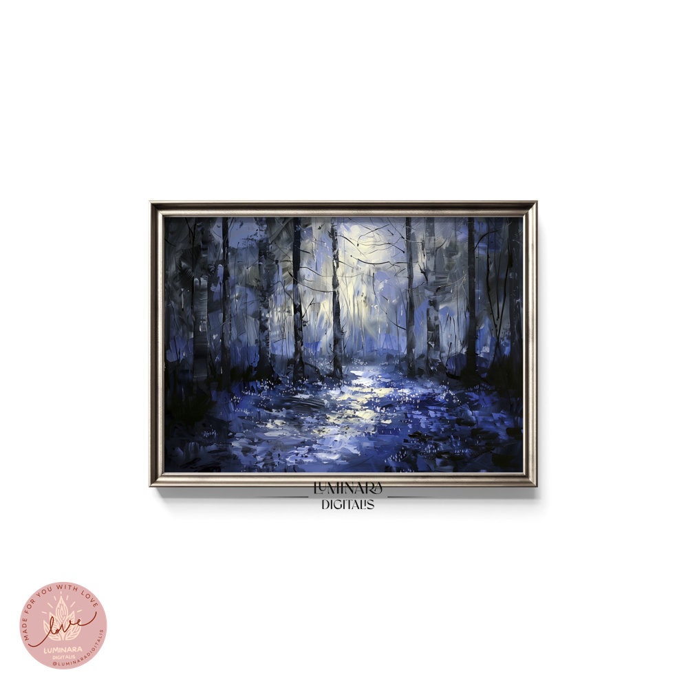 Enchanted Bluebell Forest Moonlight Scene Wall Art, Painting 163 ...