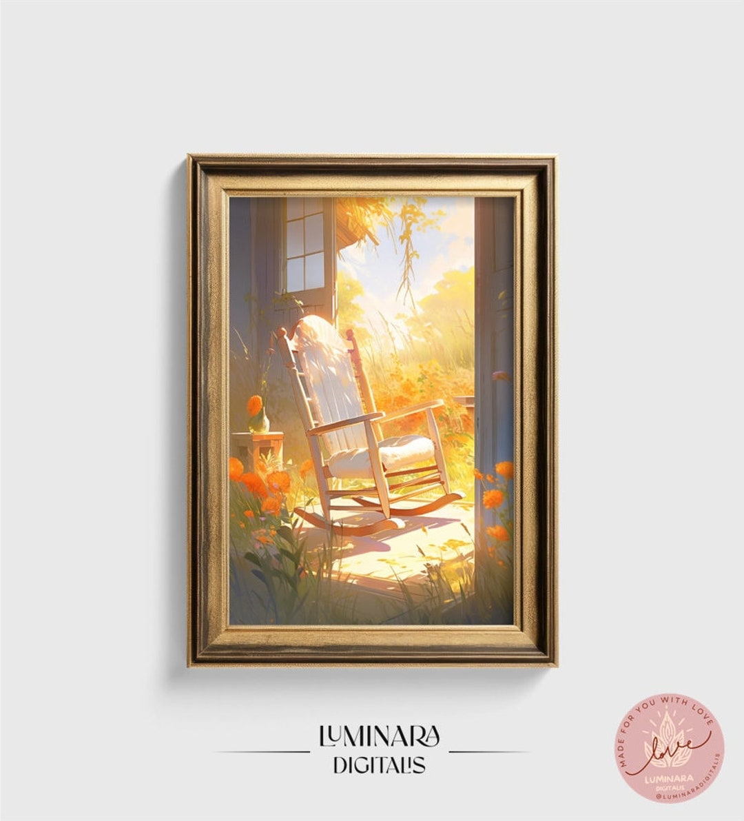 Vintage Rocking Chair Wall Art, Antique Wooden Chair Print, Rustic Home ...