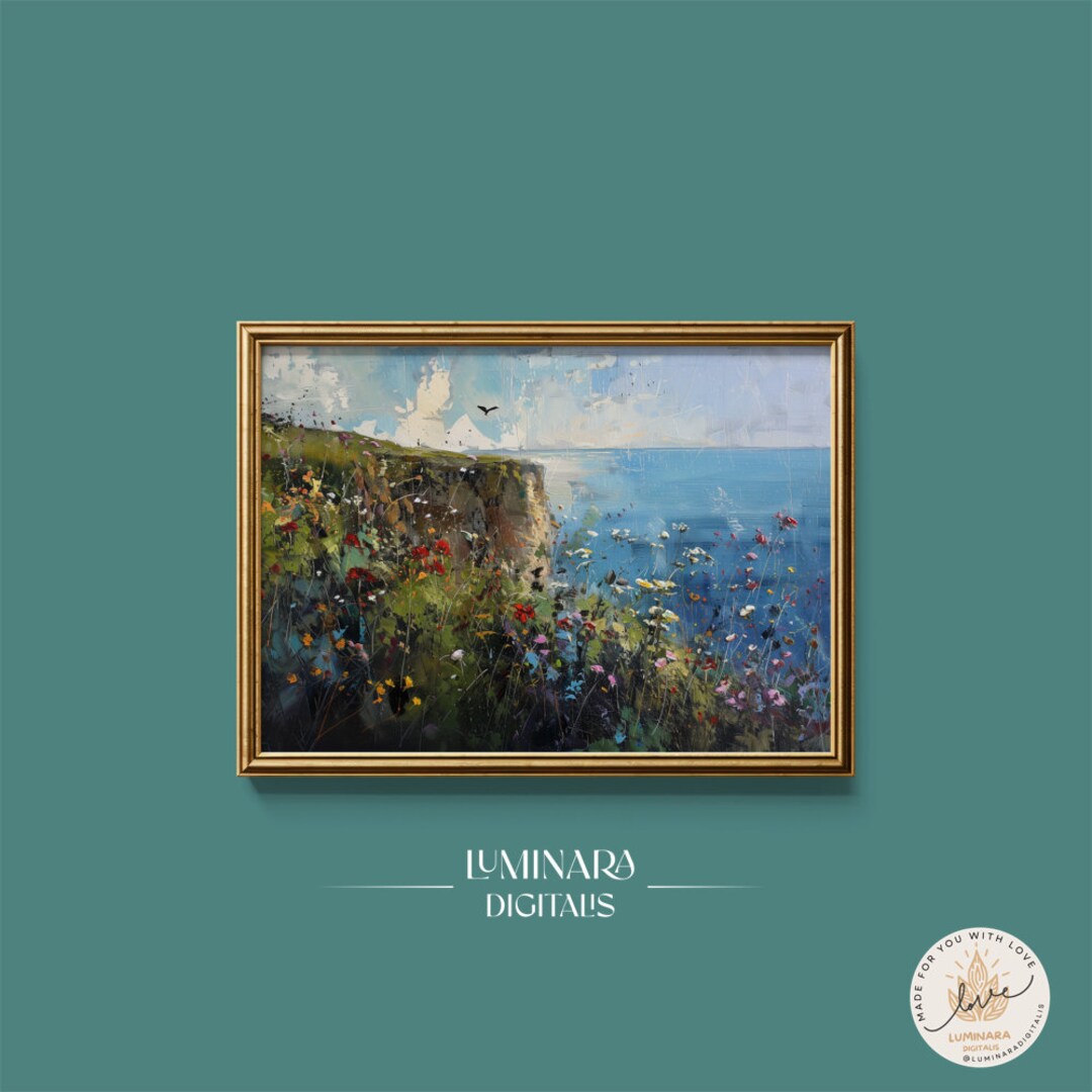 Digital Wall Art, Coastal Cliffside Blooms Abstract Digital Art Print ...