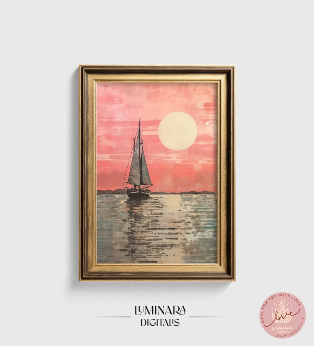 Sunrise Sgraffito Boat Ocean Horizon Wall Art, Vintage Printable Art ...
