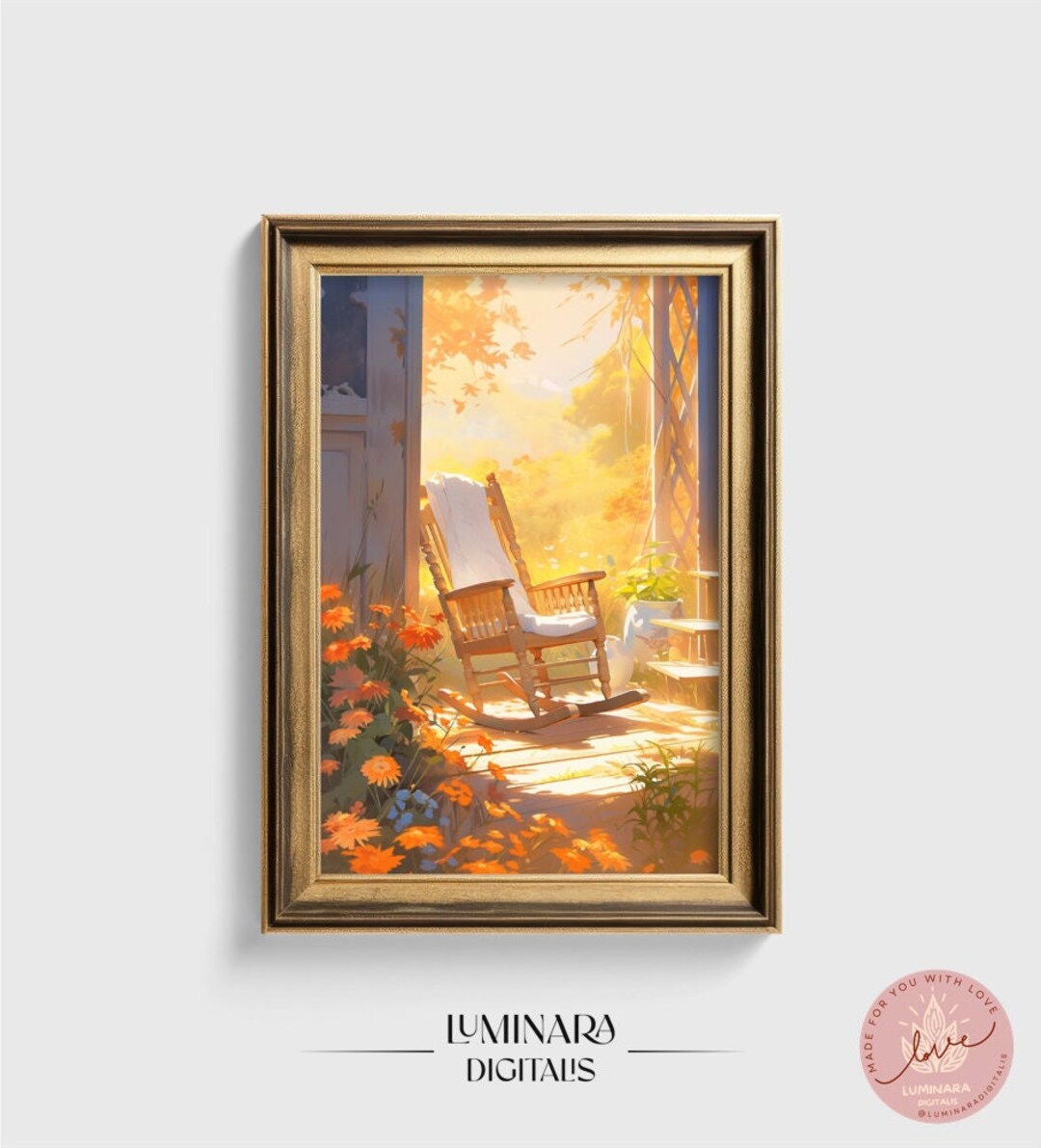 Vintage Rocking Chair Wall Art, Antique Wooden Chair Print, Rustic Home ...