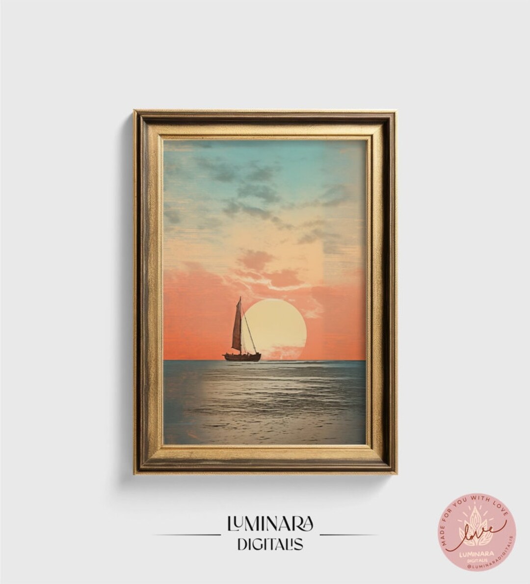 Sunrise Sgraffito Boat Ocean Horizon Wall Art, Boat, Ocean, Sunrise ...