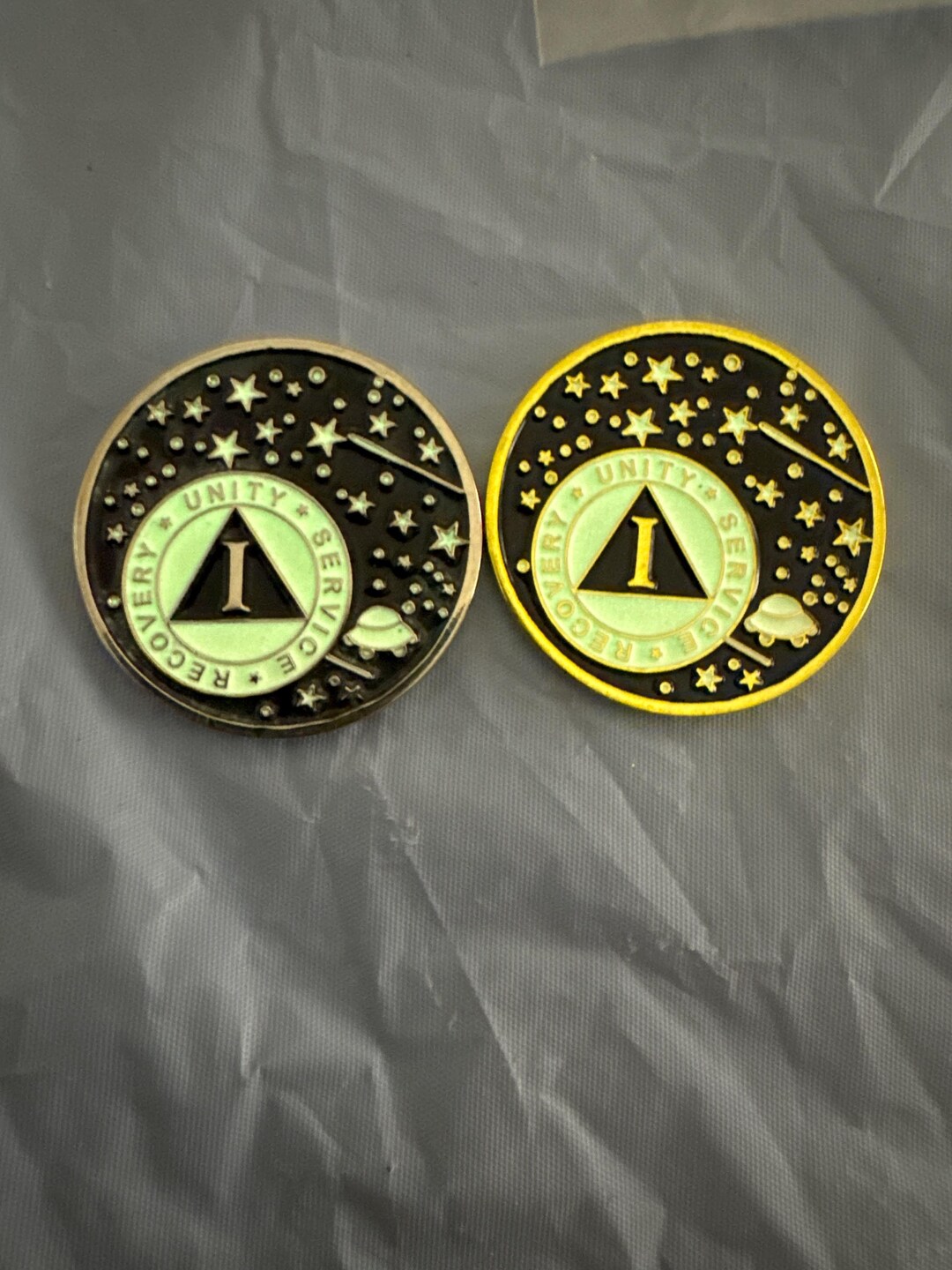 Alcoholics Anonymous AA Medallion, AA Rocket-ship, Glow-in-dark, AA ...