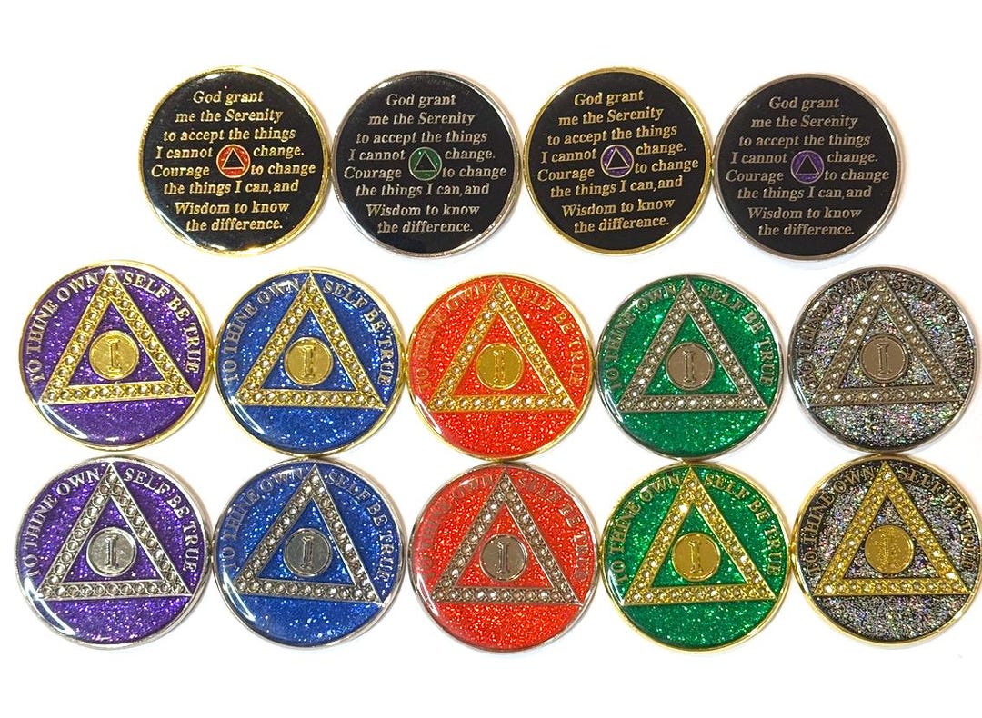 Glitter AA Medallion: Sobriety Anniversary Coin, Serenity Prayer - Etsy