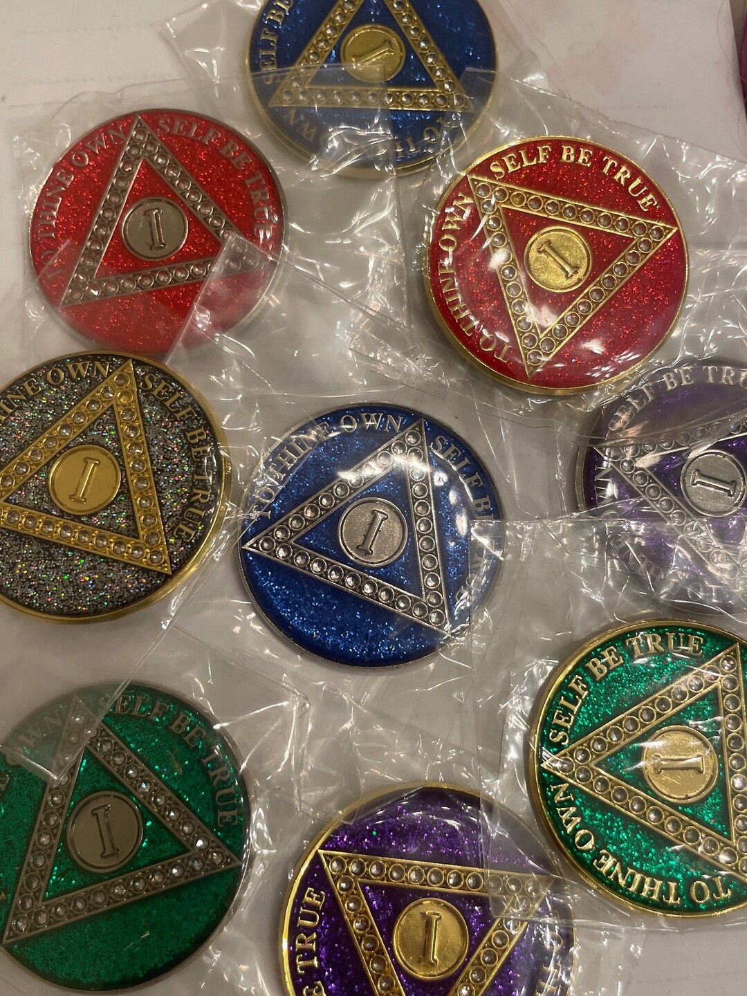 Rare Alcoholic Anonymous Medallion Glitter Moissanite Diamonds Triplate ...