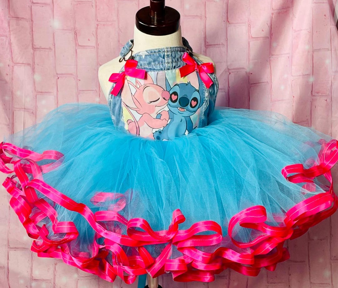 Stitch Cartoon Themed Birthday Overall Ribbon Trimmed Tutu Set Ready to ...
