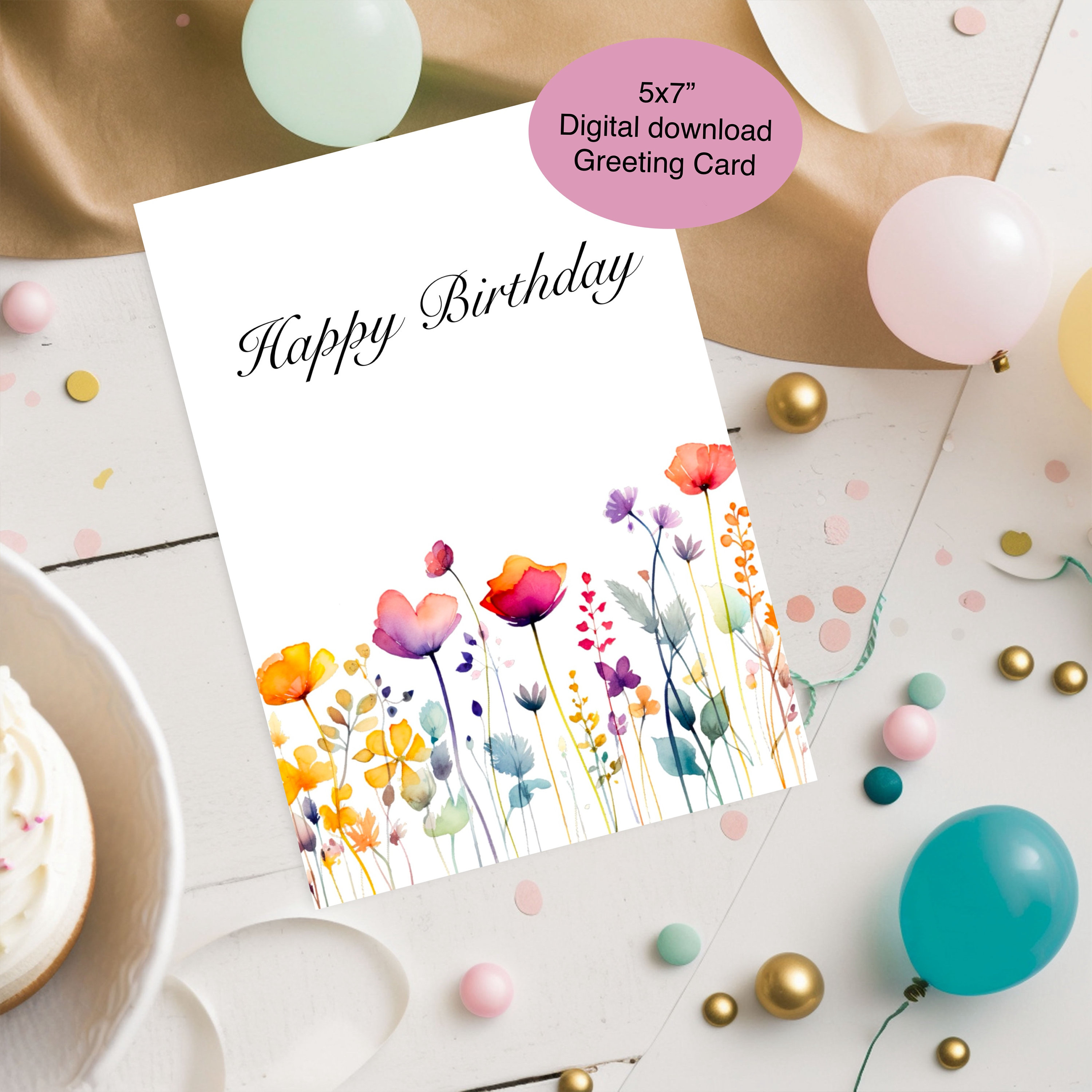 Happy Birthday Printable Card, Printable Birthday Card, Digital ...