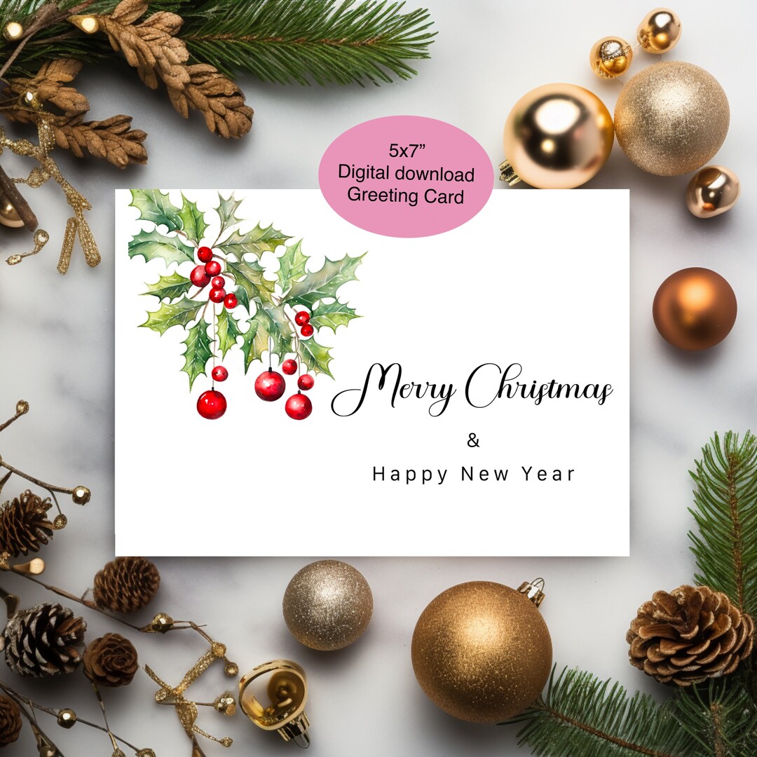 Christmas and New Year Printable Card, Printable Christmas Card ...