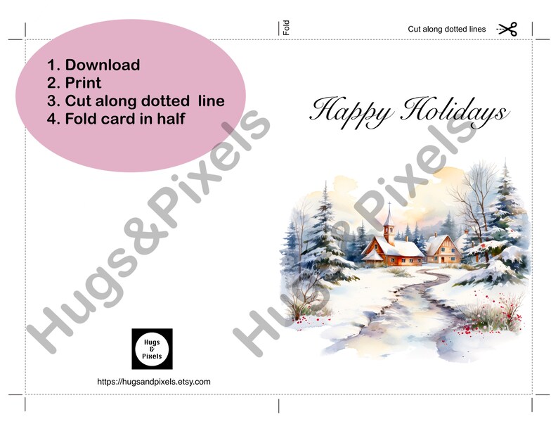 Happy Holidays Printable Card, Printable Holidays Card, Digital Happy ...