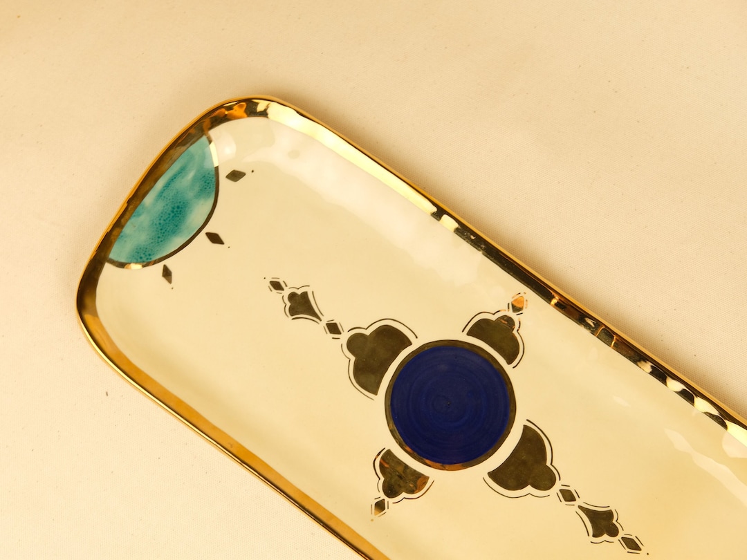 Beige and Gold Rectangular Ceramic Tray 18k Gold Luster - Etsy