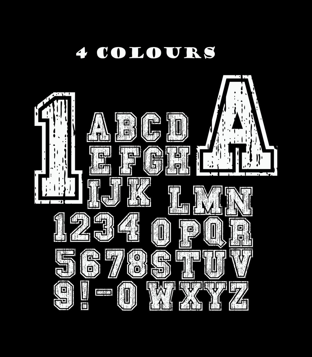 Distressed Varsity Font: White Alphabet & Numbers PNG Bundle (digital ...
