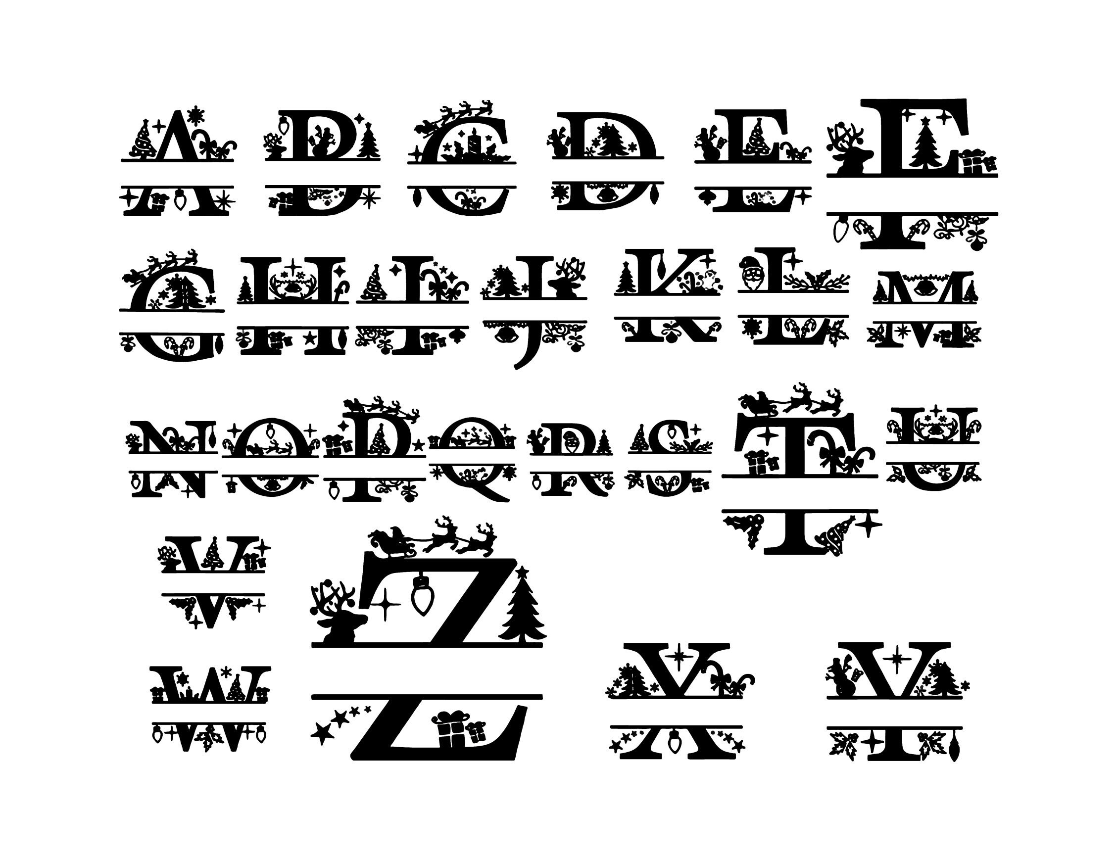 Split Monograms PNG Sublimation Transparent Back ,christmas Alphabets ...