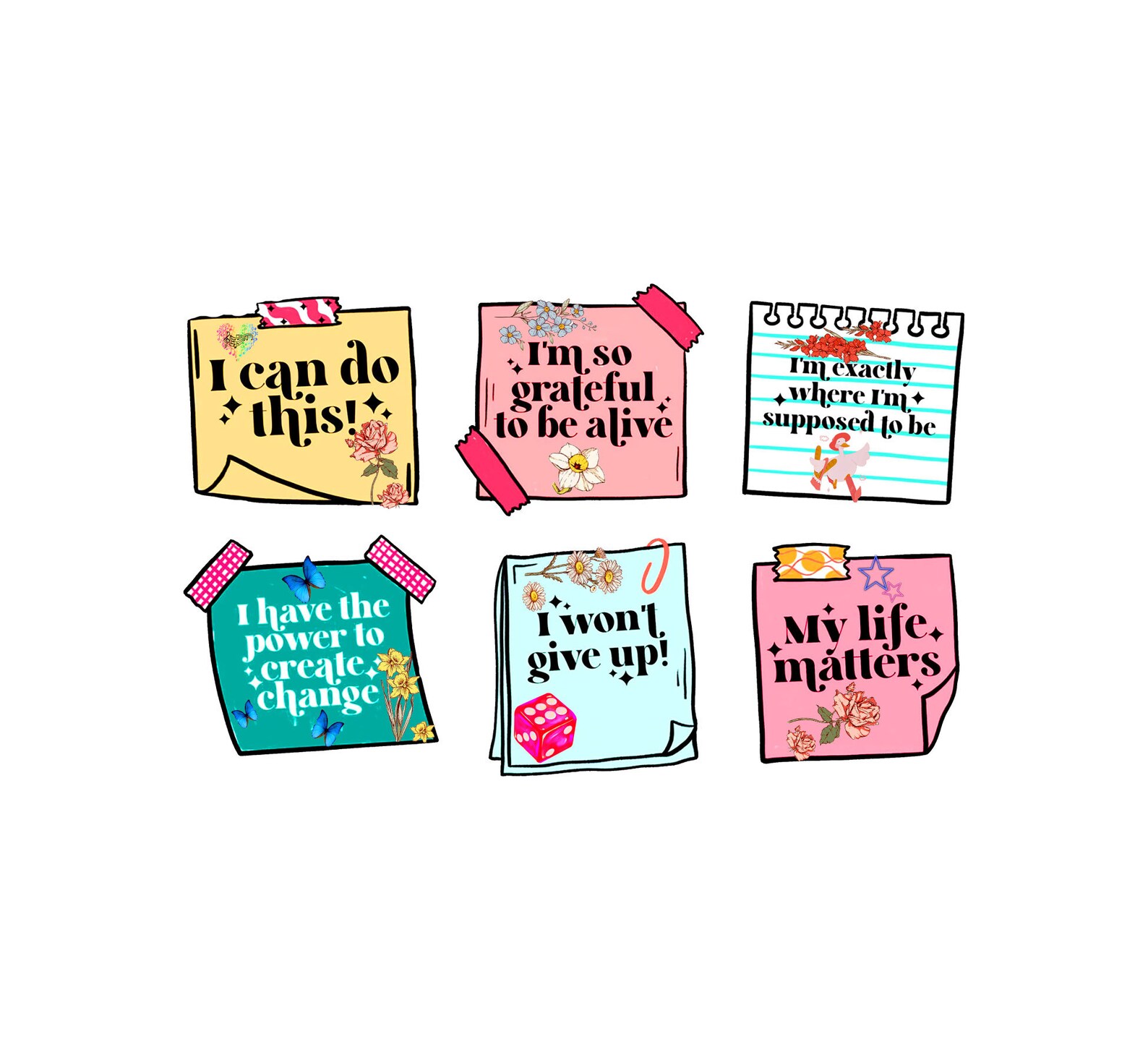 Motivational Sticky Notes Png, Printable Stickers Bundle, Daily ...