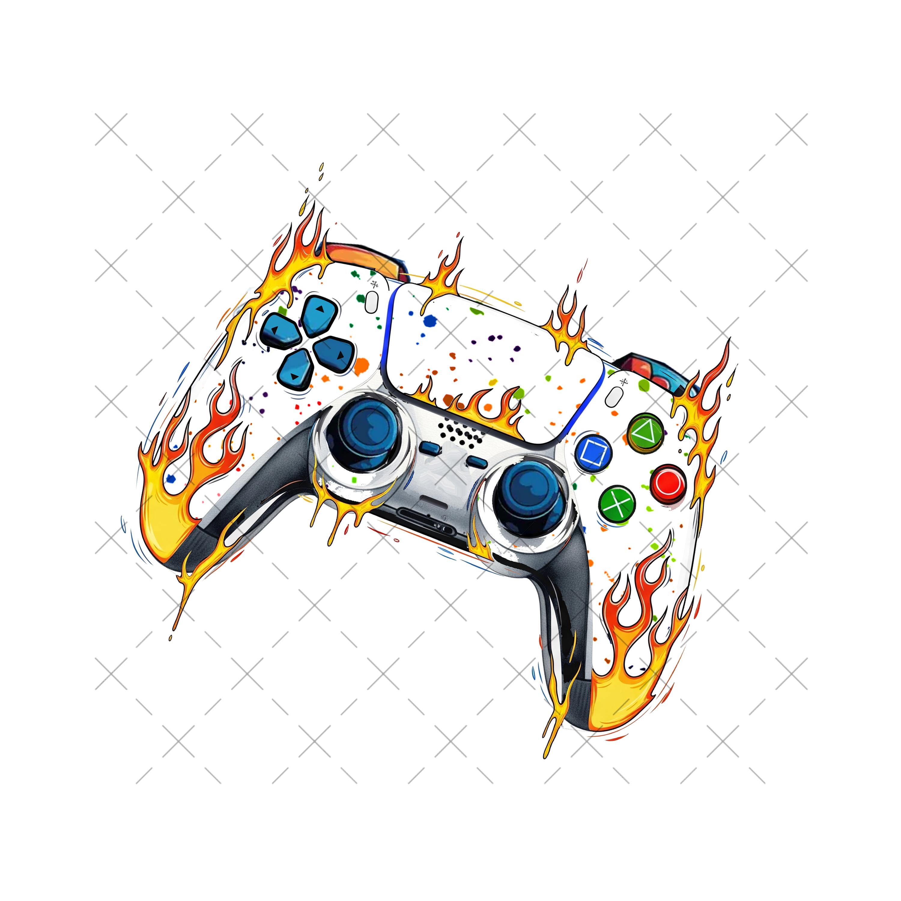 Flaming Game Controller PNG: Watercolor Fire Gamer Clipart (300DPI, 15 ...