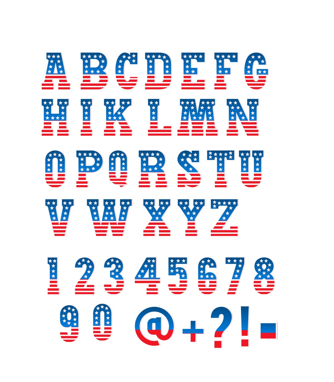American Flag Star Alphabets Fonts Png Sublimation ,USA Flag Alphabets ...