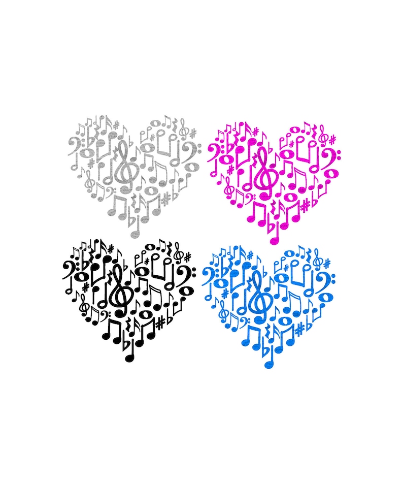 Heart Music Notes SVG PNG Piano Teacher Heart Colorful Hearts Music ...