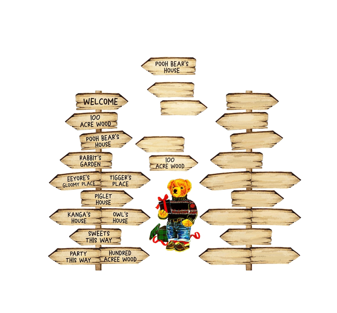 Winnie the Pooh Party Signs: 100 Acre Wood Birthday Decorations (PNG ...