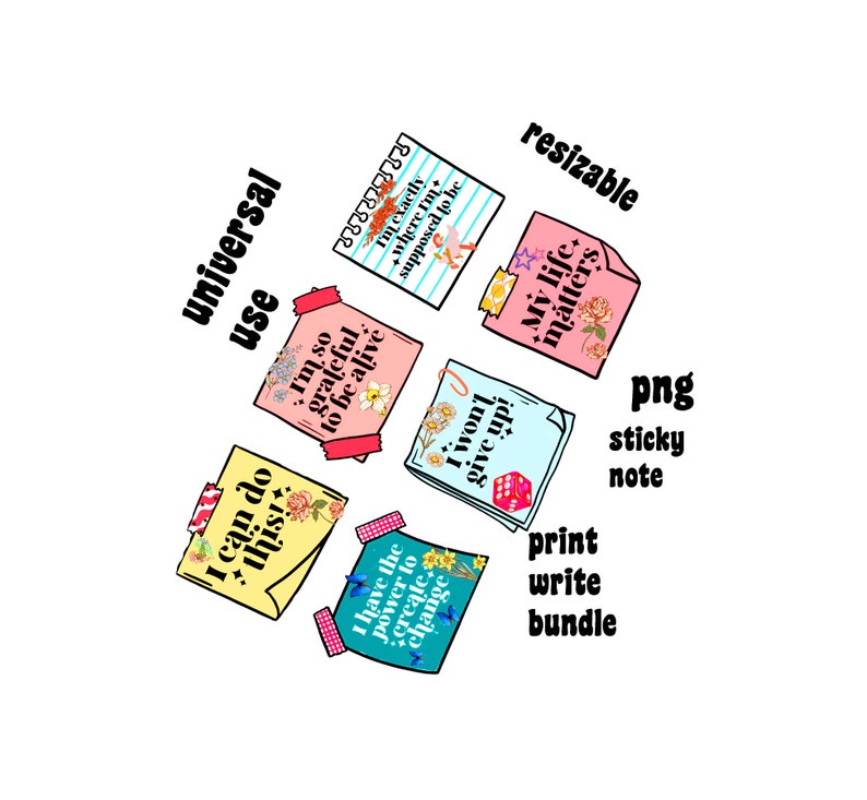 Motivational Sticky Notes Png, Printable Stickers Bundle, Daily ...