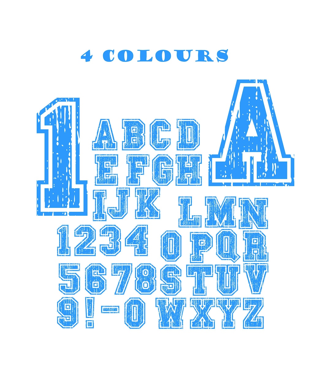 Blue Distressed Varsity Font PNG: Alphabet & Numbers Bundle (digital ...