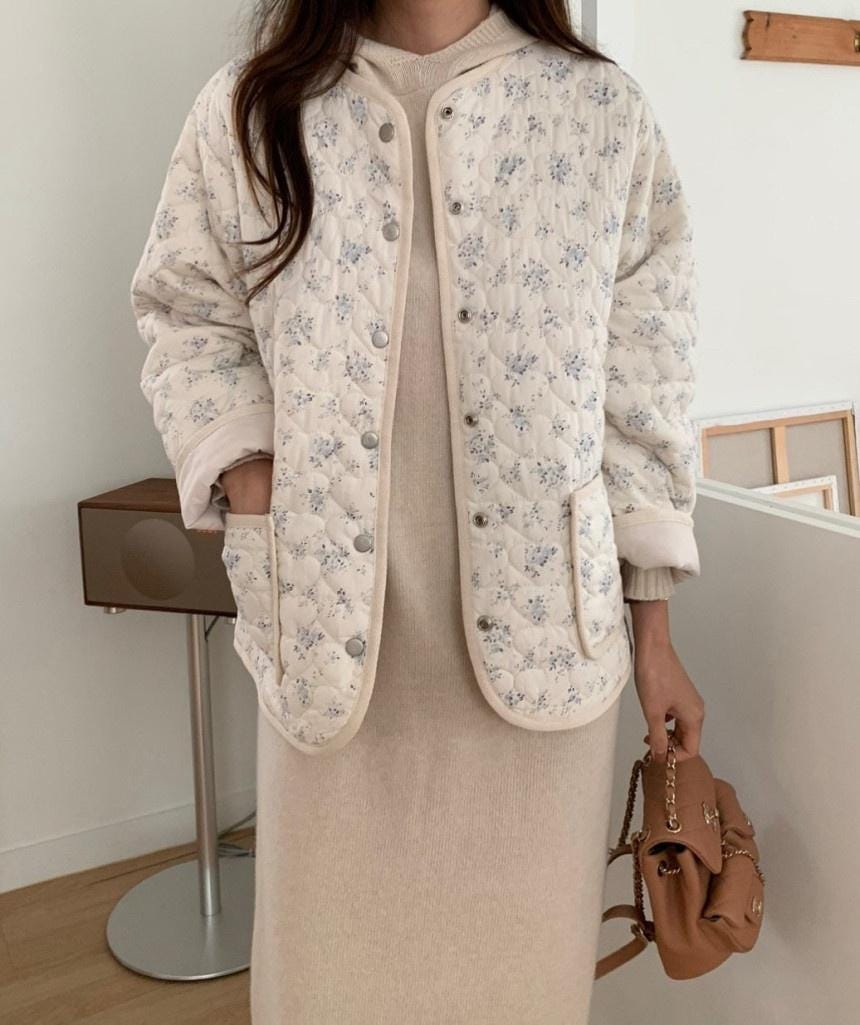 Blue Floral Quilted Jacket - Etsy