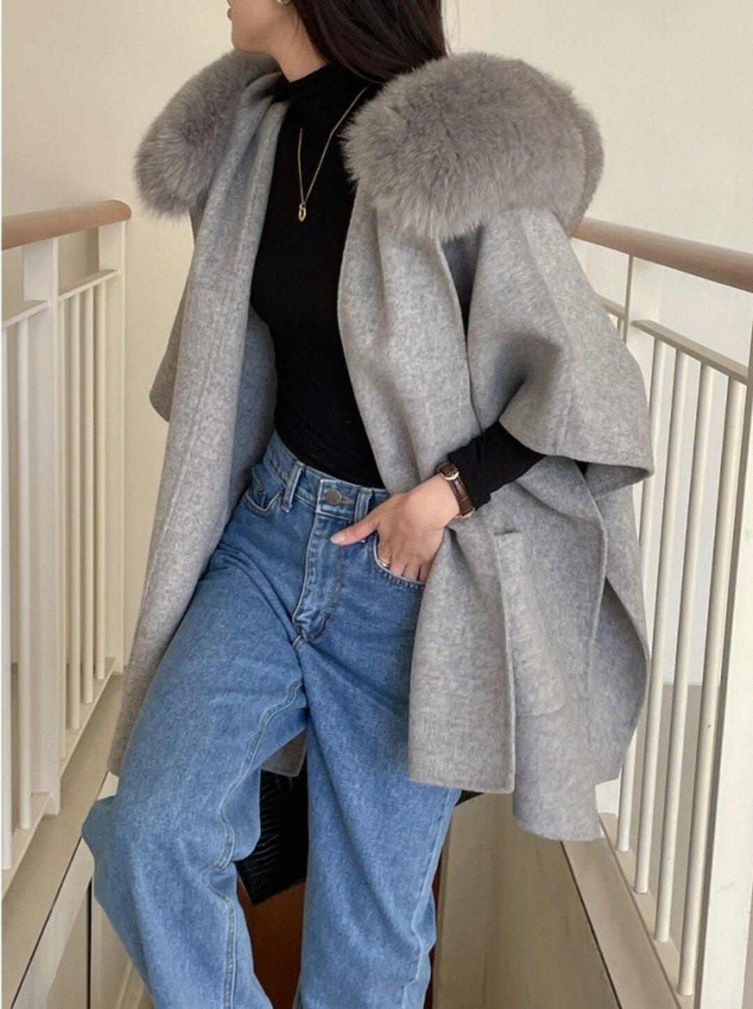 Handmade Fine Wool 100% Saga Fur Half Coat (detachable Fur) - Etsy