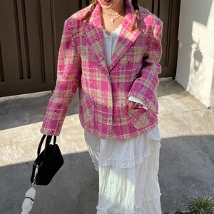 Plaid Wool Tweed Jacket (pink) - Etsy