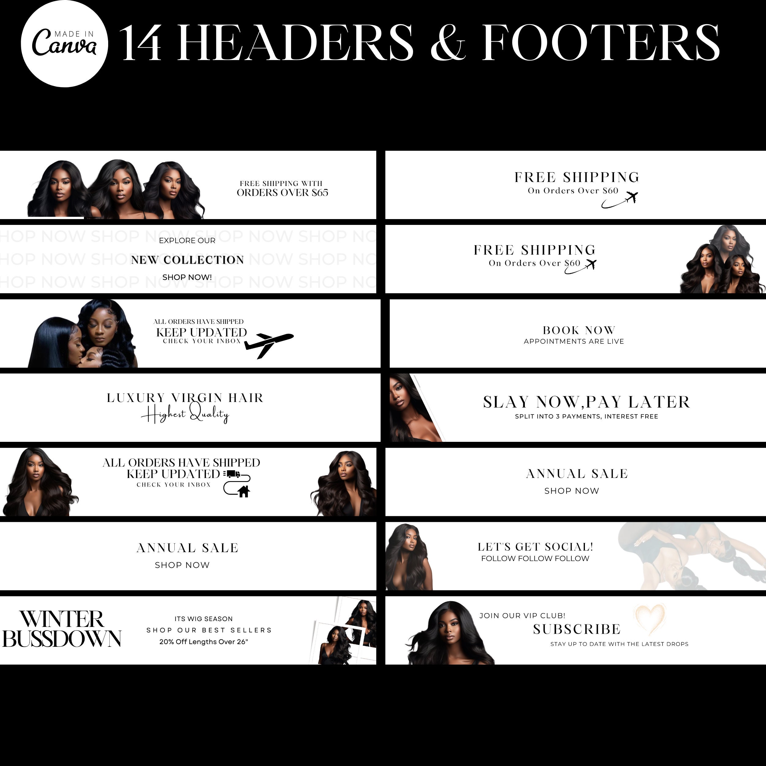 DIY Hair Website Banner Set 62 Pcs Mega Bundle Shopify Hair Extensions ...