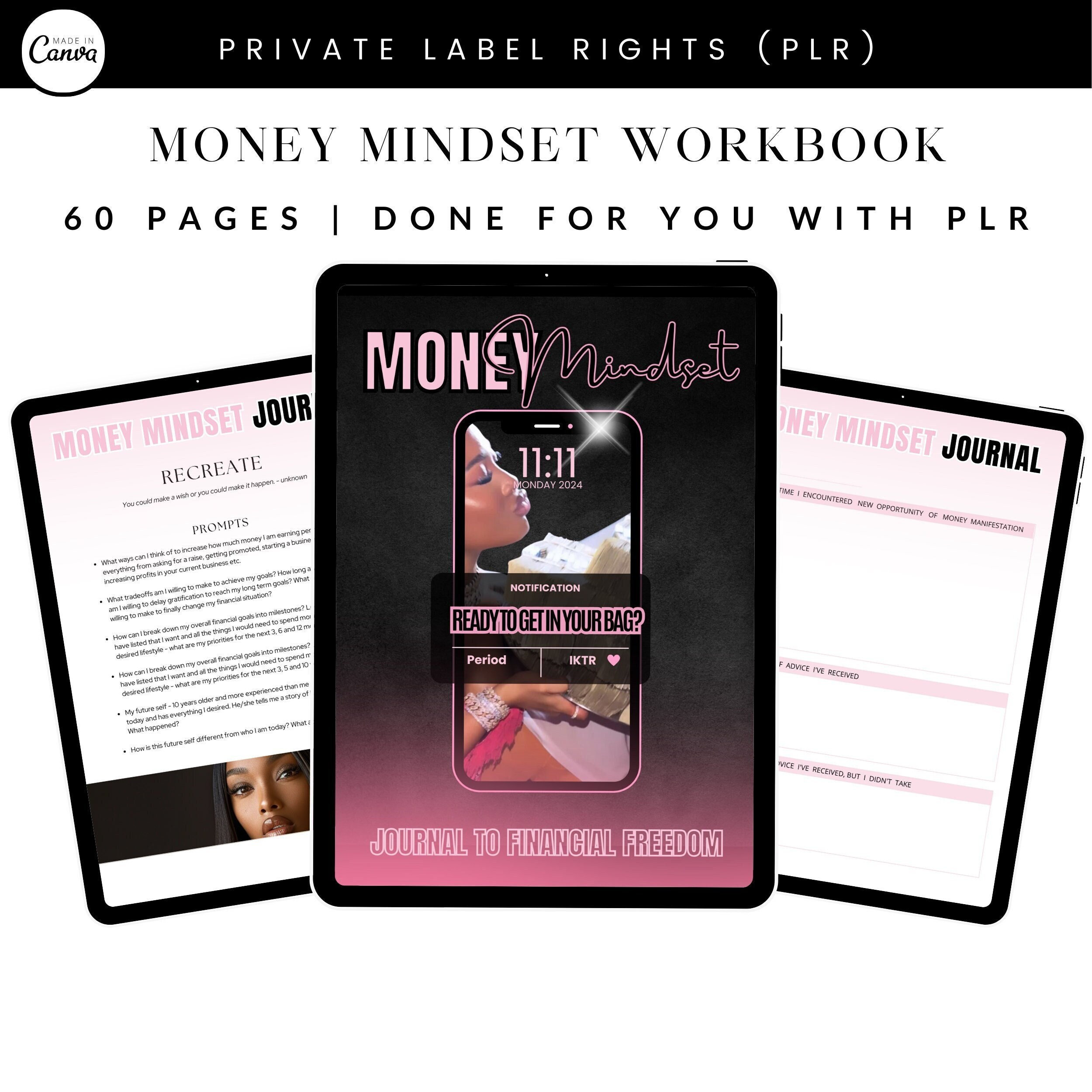 Money Mindset With PLR Ebook, Plr Planner, Plr, DFY Ebook, Done for You Ebook, Resell, Black ...