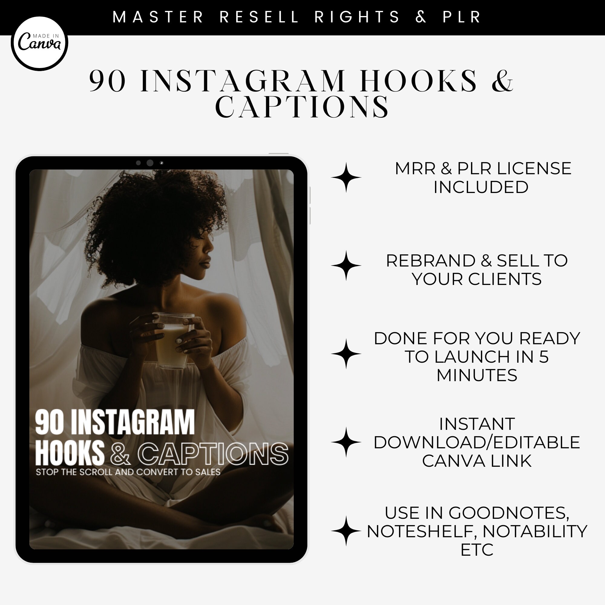 90 Instagram Hooks & Captions, With 60 Faceless Videos, MRR, Digital ...