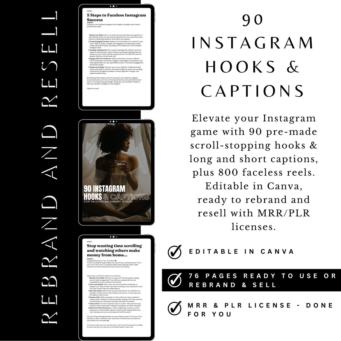 90 Instagram Hooks & Captions, With 60 Faceless Videos, MRR, Digital ...