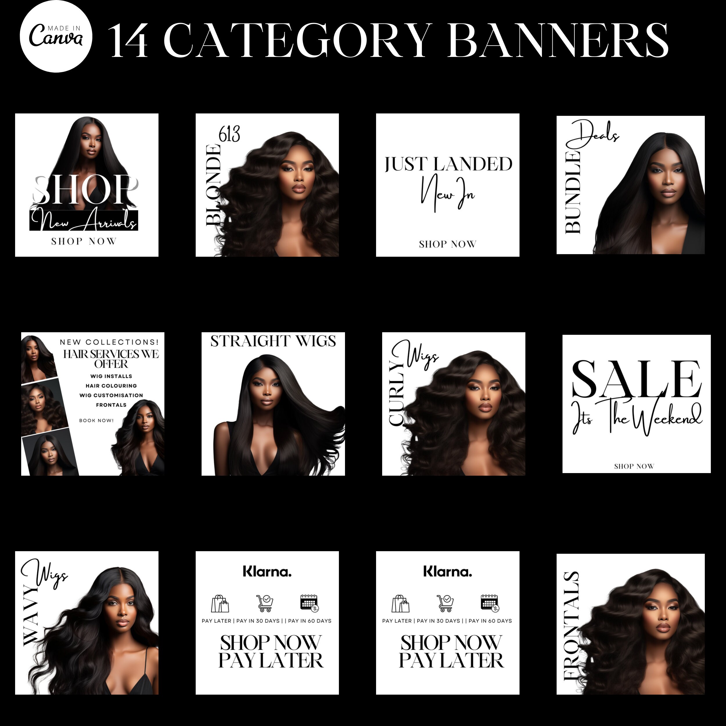 DIY Hair Website Banner Set 62 Pcs Mega Bundle Shopify Hair Extensions ...