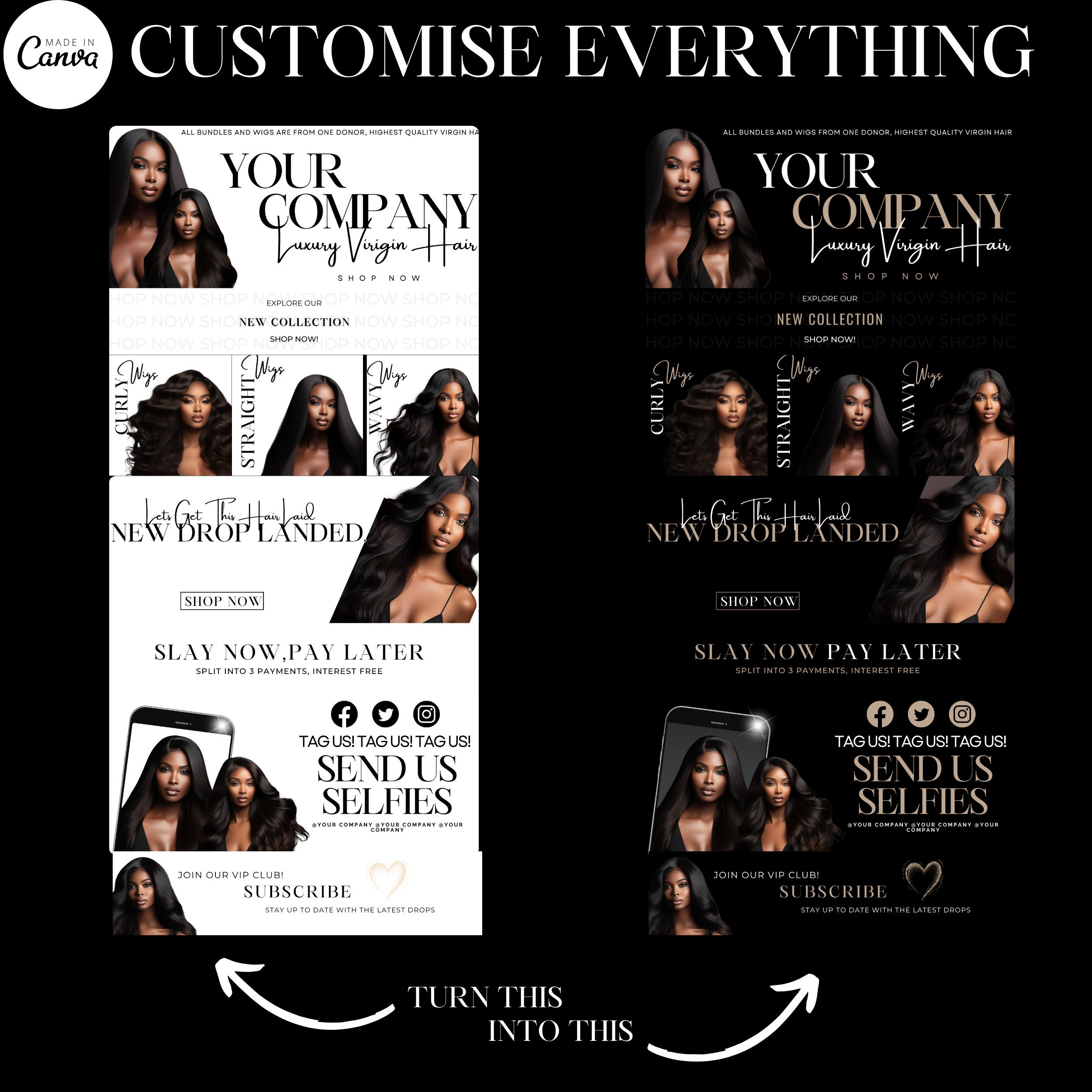 DIY Hair Website Banner Set 62 Pcs Mega Bundle Shopify Hair Extensions ...